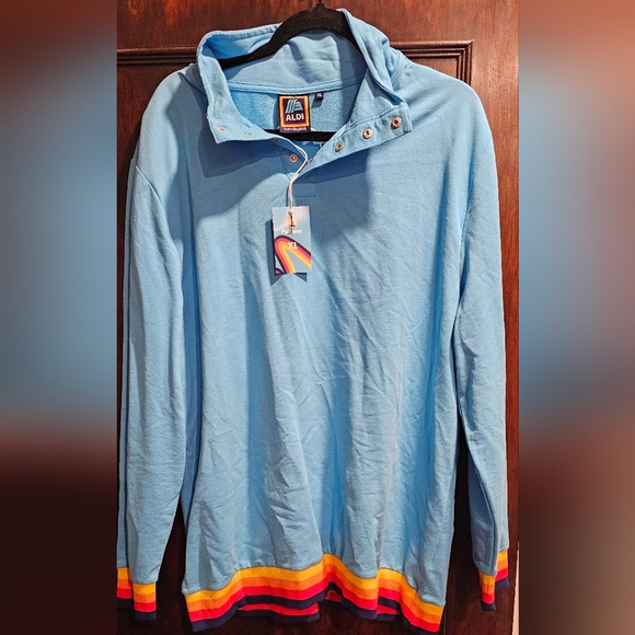 Aldi | Jackets & Coats | Nwt Mens Aldi Blue Hoodie With Rainbow Trim ...